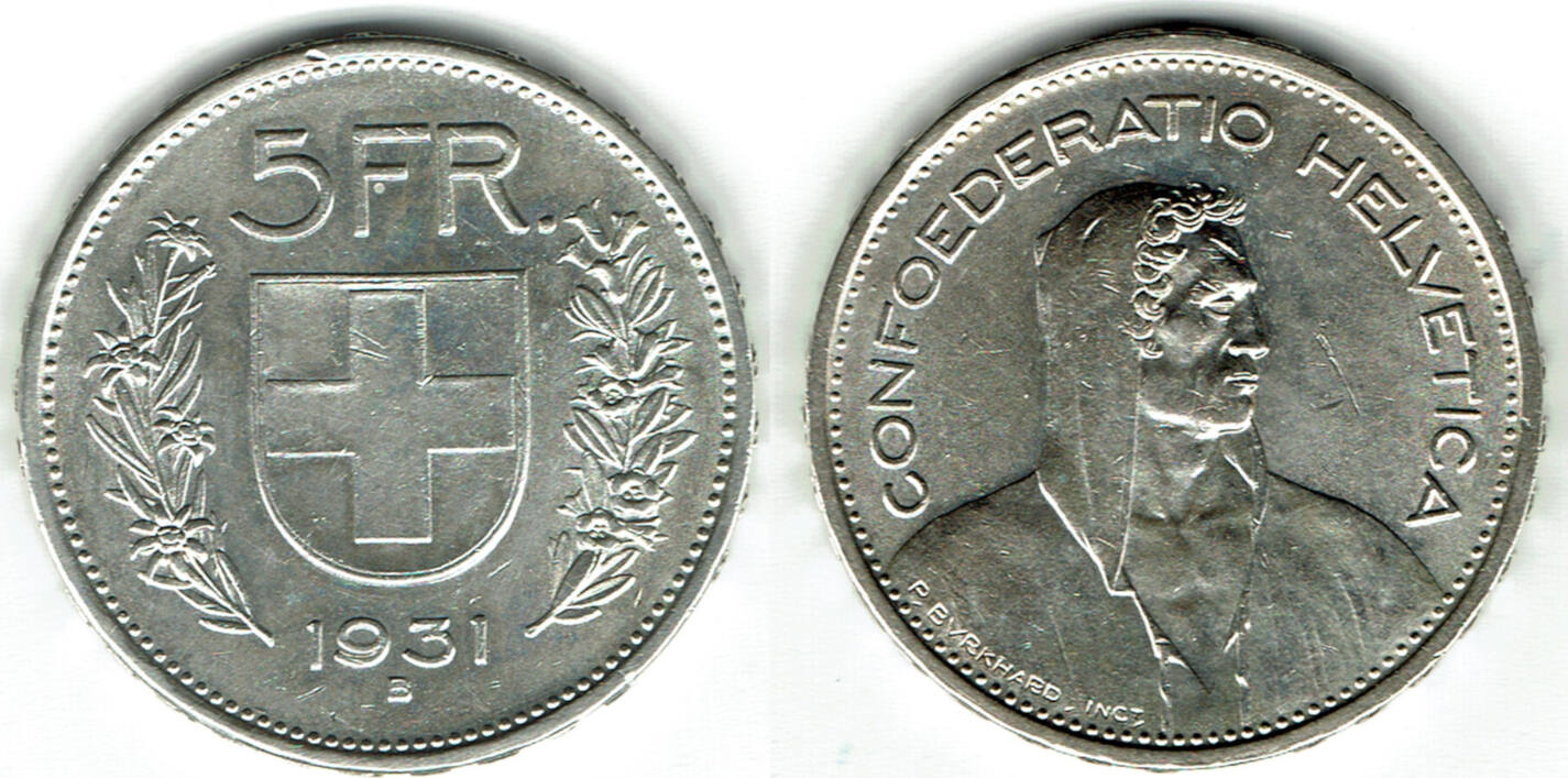 Schweiz Switzerland, silver coin, 5 Franken 1931, like scan VF-EF | MA-Shops