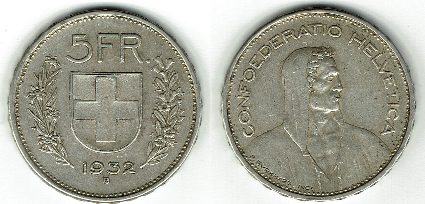 Schweiz Switzerland, silver coin, 5 Franken 1932, like scan VF | MA-Shops