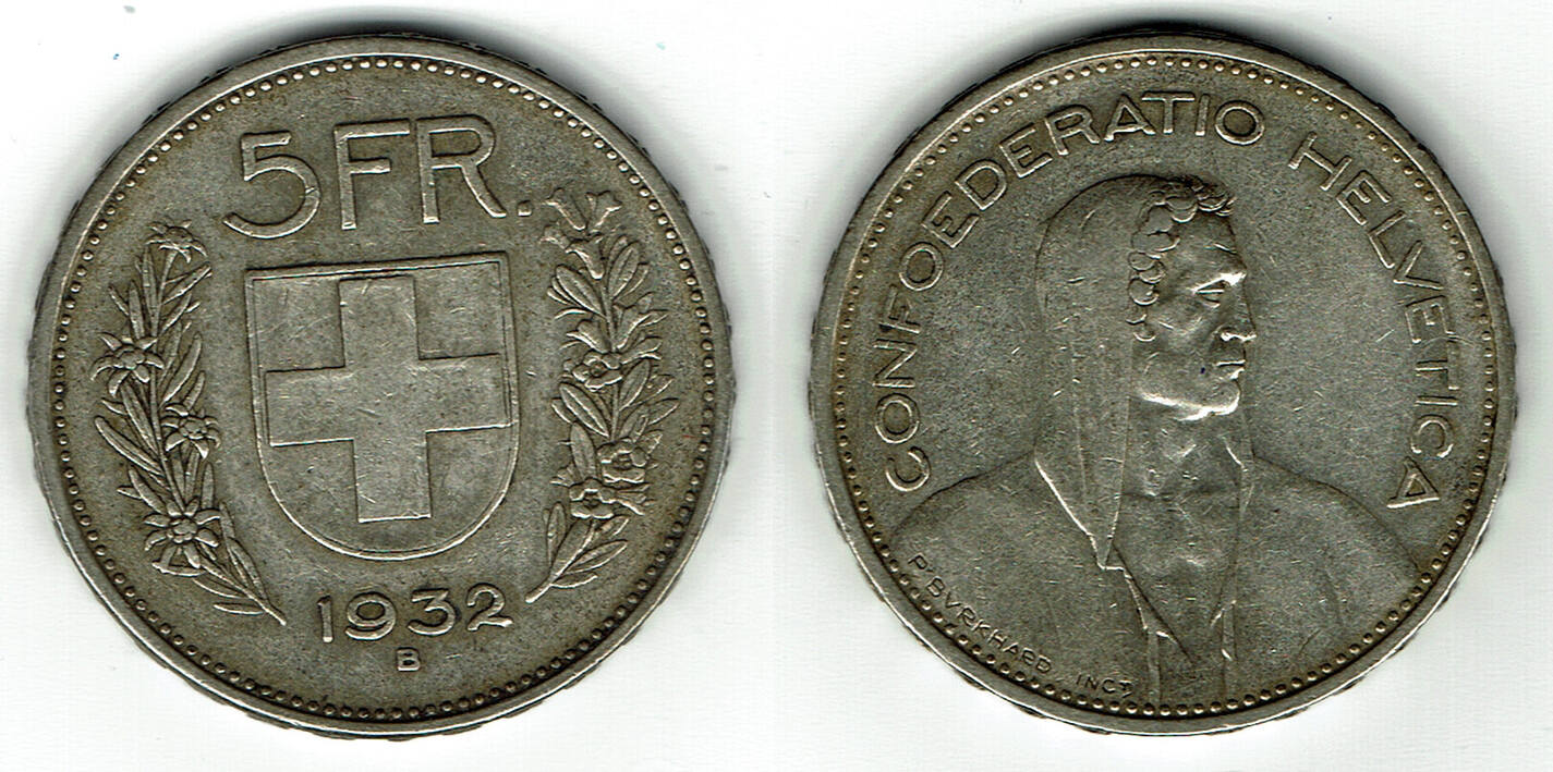 Schweiz Switzerland, silver coin, 5 Franken 1932, like scan VF | MA-Shops