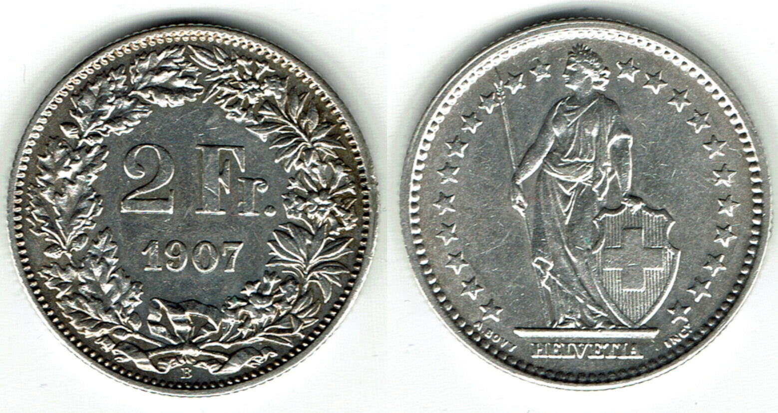 1907 Schweiz, Kursmünze Silber, 2 Franken, Erhaltung siehe Scan! VF-EF | MA-Shops