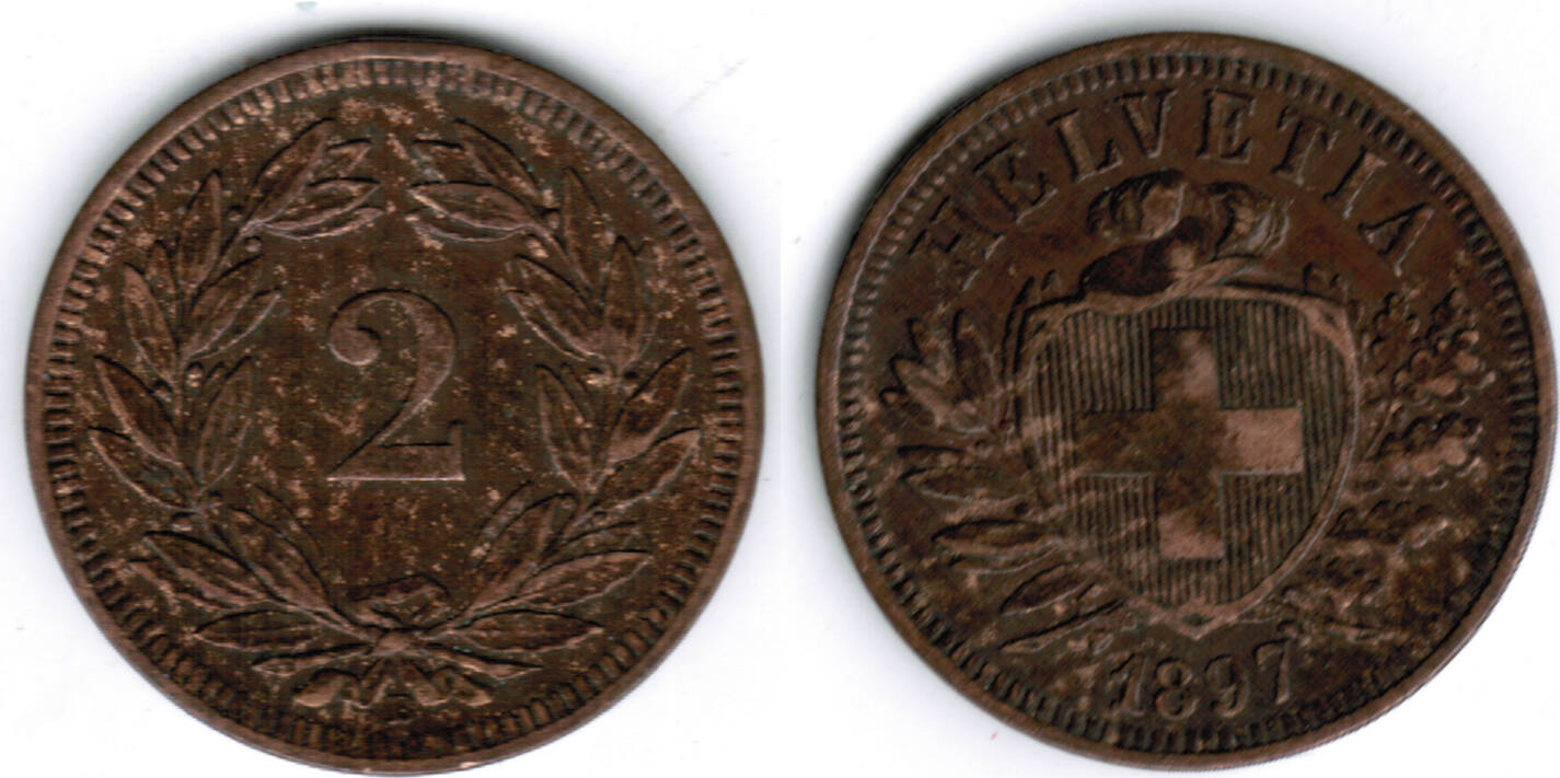 Schweiz Switzerland, 2 Rappen 1897 B, like scan VF | MA-Shops