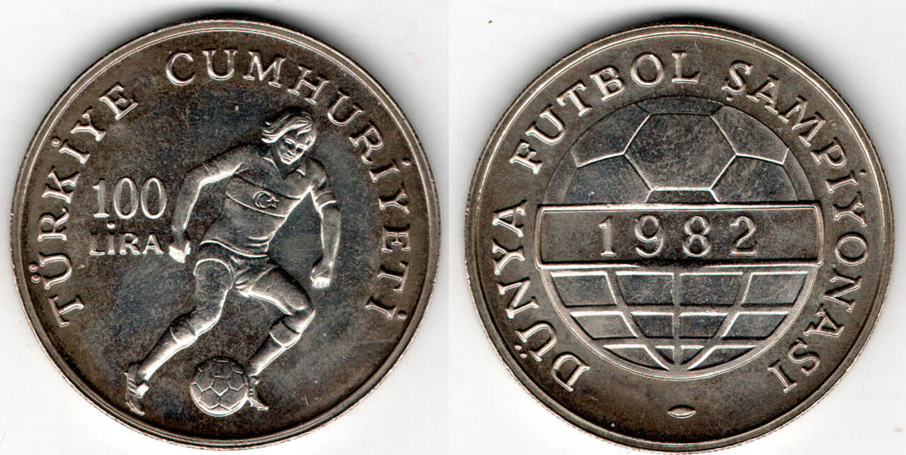 Türkei 100 Lira 1982 turkey commemorative coin "world cup soccer ...