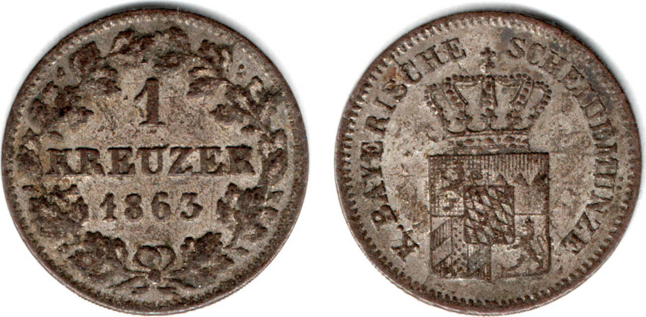 Bayern 1863 bavaria, Maximilian II., 1 Kreuzer, like scan VF+ | MA-Shops