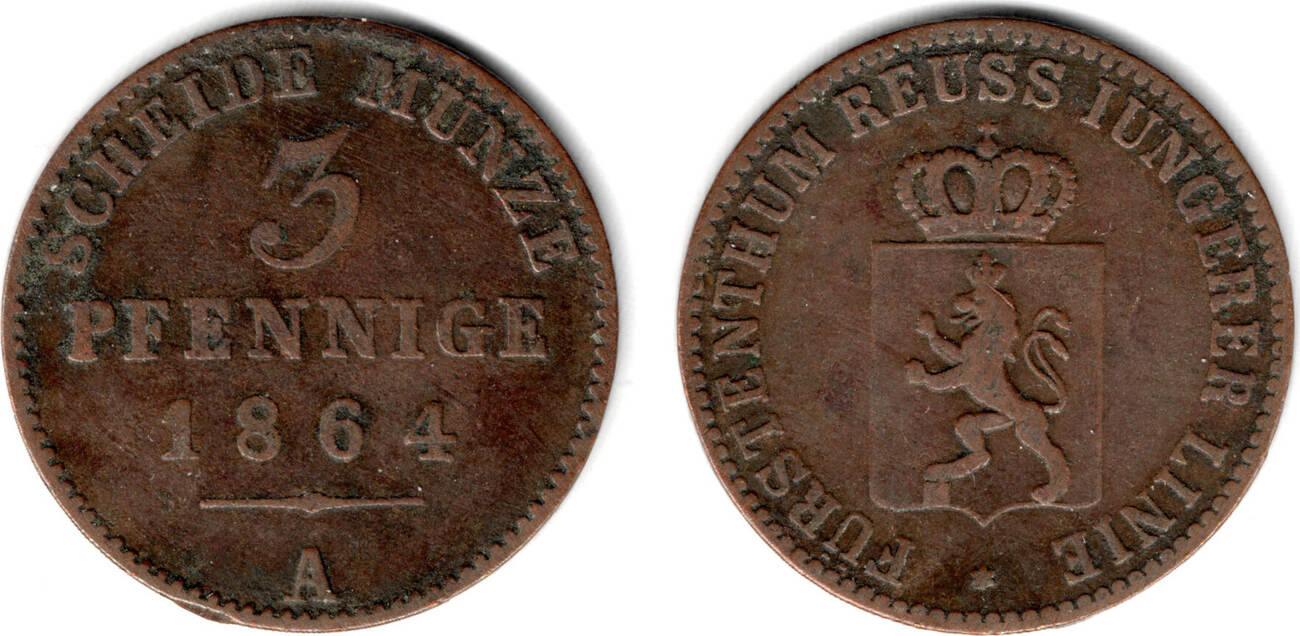 Reuss, 3 Pfennig, 1864 A, Erhaltung siehe Scan VF | MA-Shops