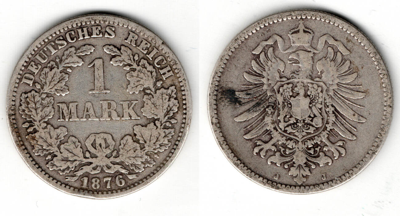 Kaiserreich, Kursmünze 1 Mark 1876 J, 900er Silber! Erhaltung siehe ...