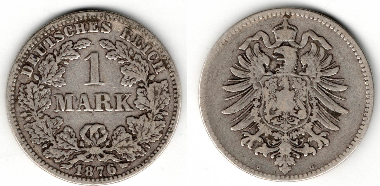 Kaiserreich, Kursmünze 1 Mark 1876 G, 900er Silber! Erhaltung siehe ...