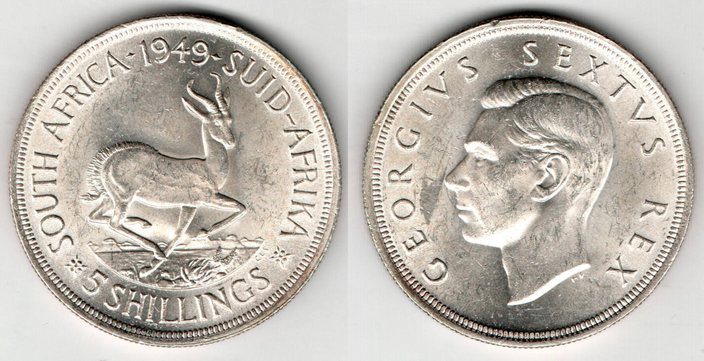 Südafrika 5 Schilling 1949 south africa, 5 shilling silver coin ...