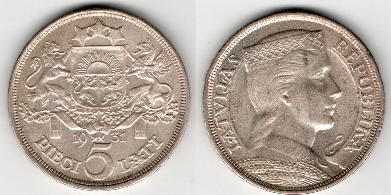 Lettland Silver Coin Latvija (Latvia), 5 Lati 1931, like scan aEF | MA ...