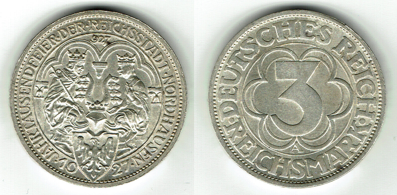 Weimarer Republik 3 Mark Silber-Gedenkmünze 1927 A, 1000 Jahre ...