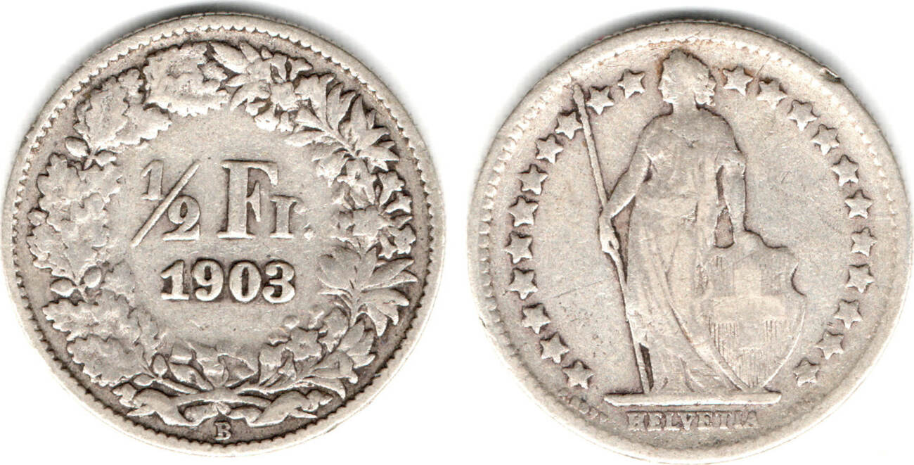 Schweiz Switzerland, silver coin, 1/2 Franken 1903, like scan VF-EF | MA-Shops