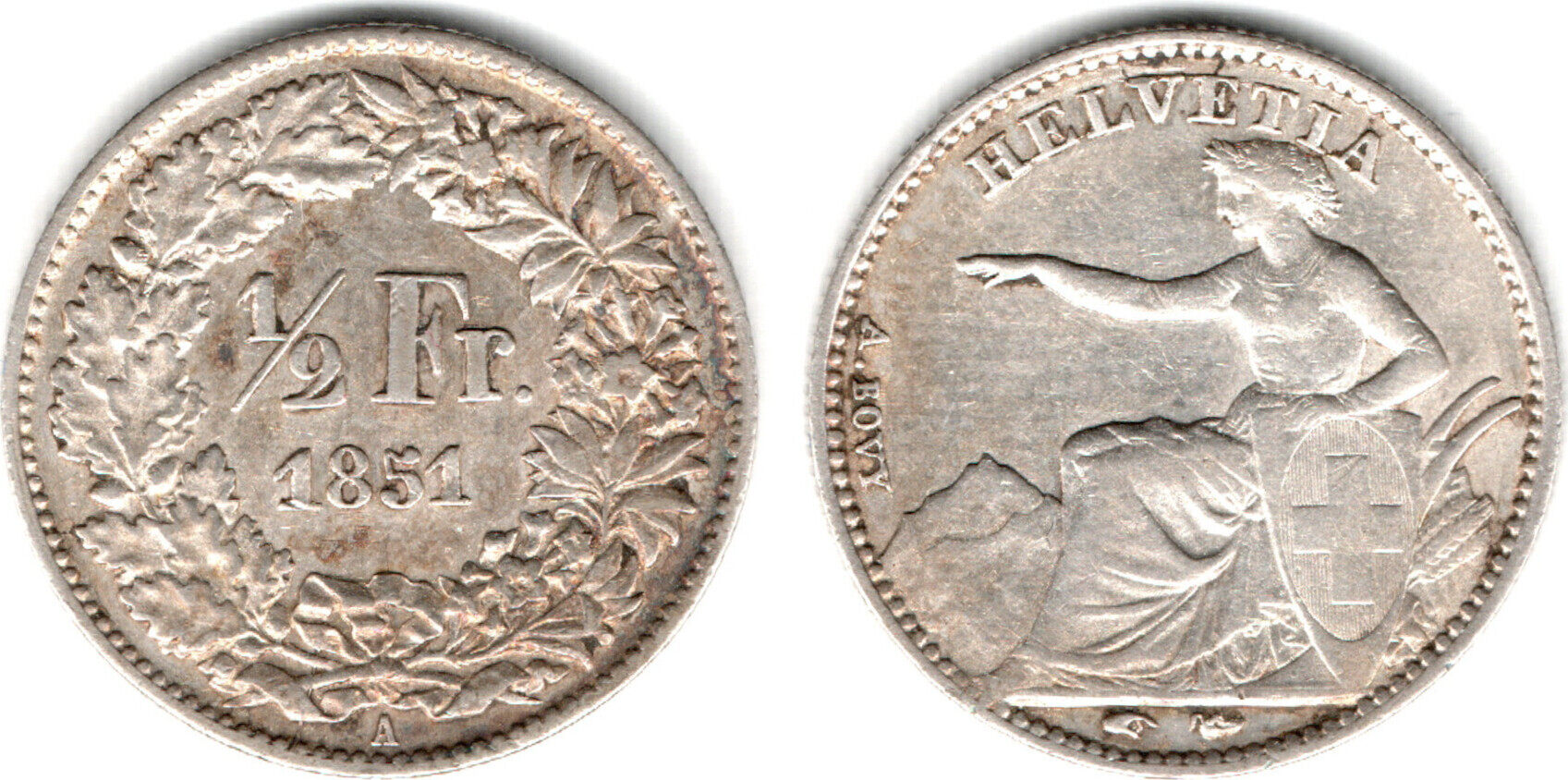 Schweiz Switzerland, silver coin, 1/2 Franken 1851, like scan aEF | MA-Shops