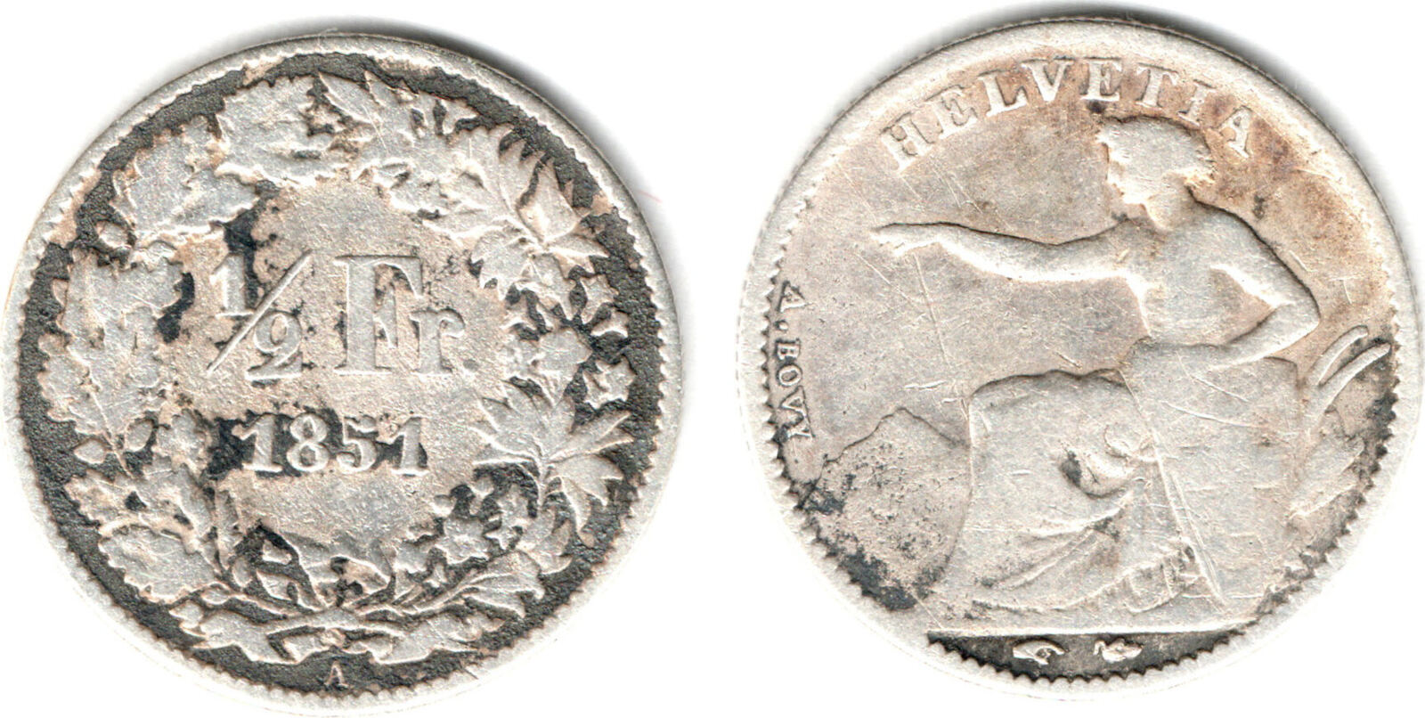 Schweiz Switzerland, silver coin, 1/2 Franken 1851, like scan F | MA-Shops