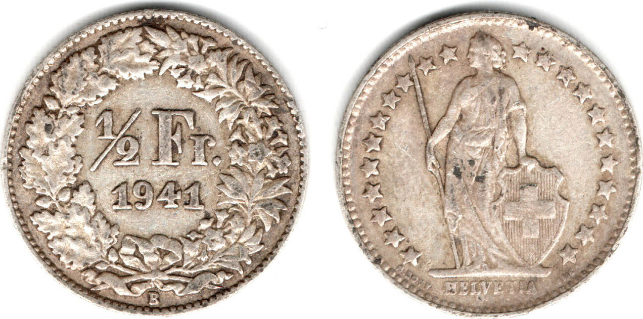 Schweiz Switzerland, silver coin, 1/2 Franken 1941, like scan VF | MA-Shops