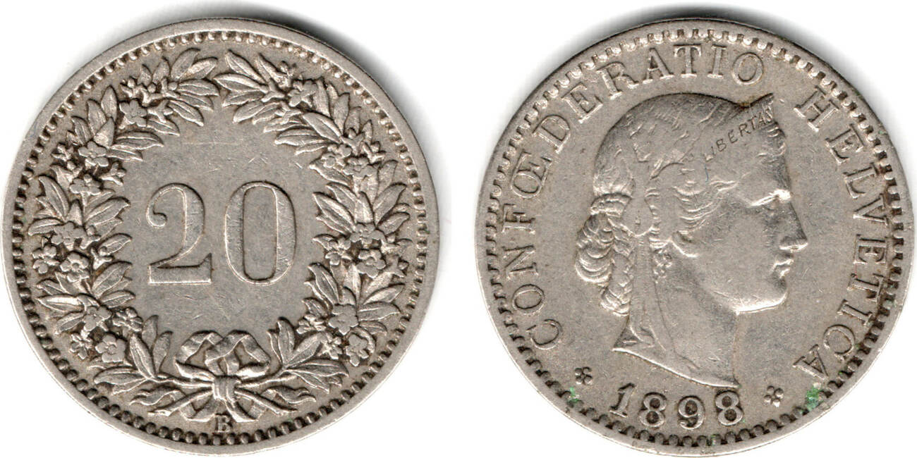 Schweiz Switzerland, 20 Rappen 1898 B, like scan VF | MA-Shops