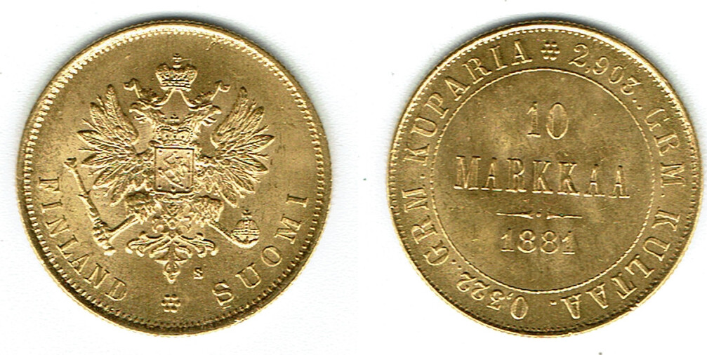 Finnland 1881 Finland, 10 Markkaa, 5,81 g fine gold, alexander II ...