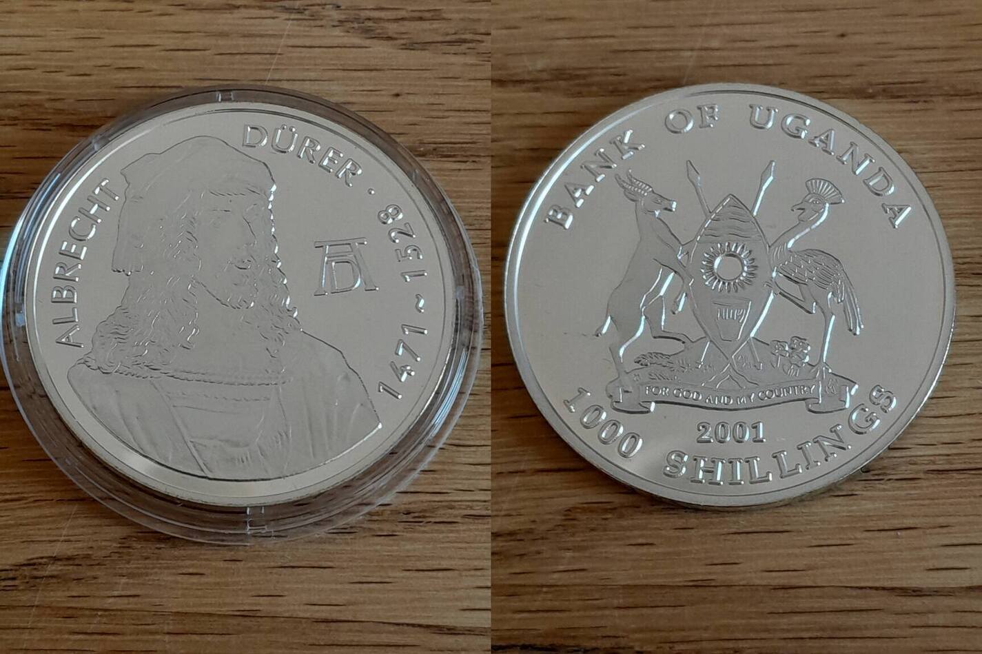 1000 Shilling 2001 Uganda, silver commemorative coin "Albrecht Dürer ...