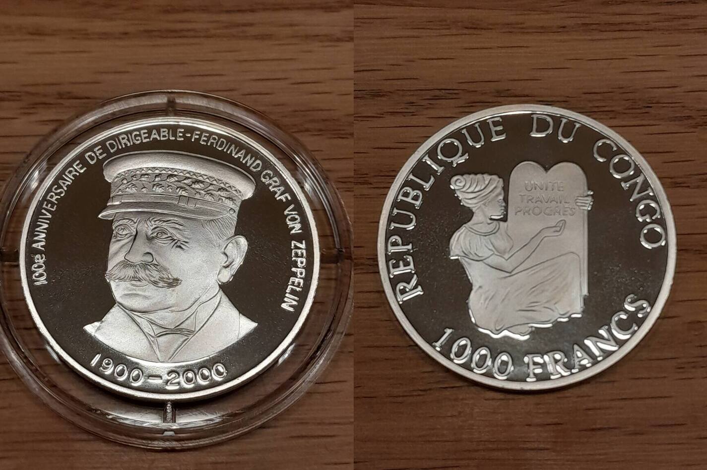 Republik Kongo 2000 congo silver coin "Ferdinand Graf von Zeppelin ...