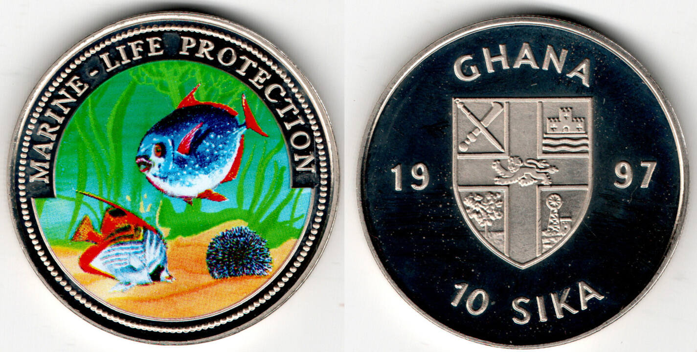 10 Sika 1997 Ghana, Marine Life Protection, fish, multicolored Proof ...