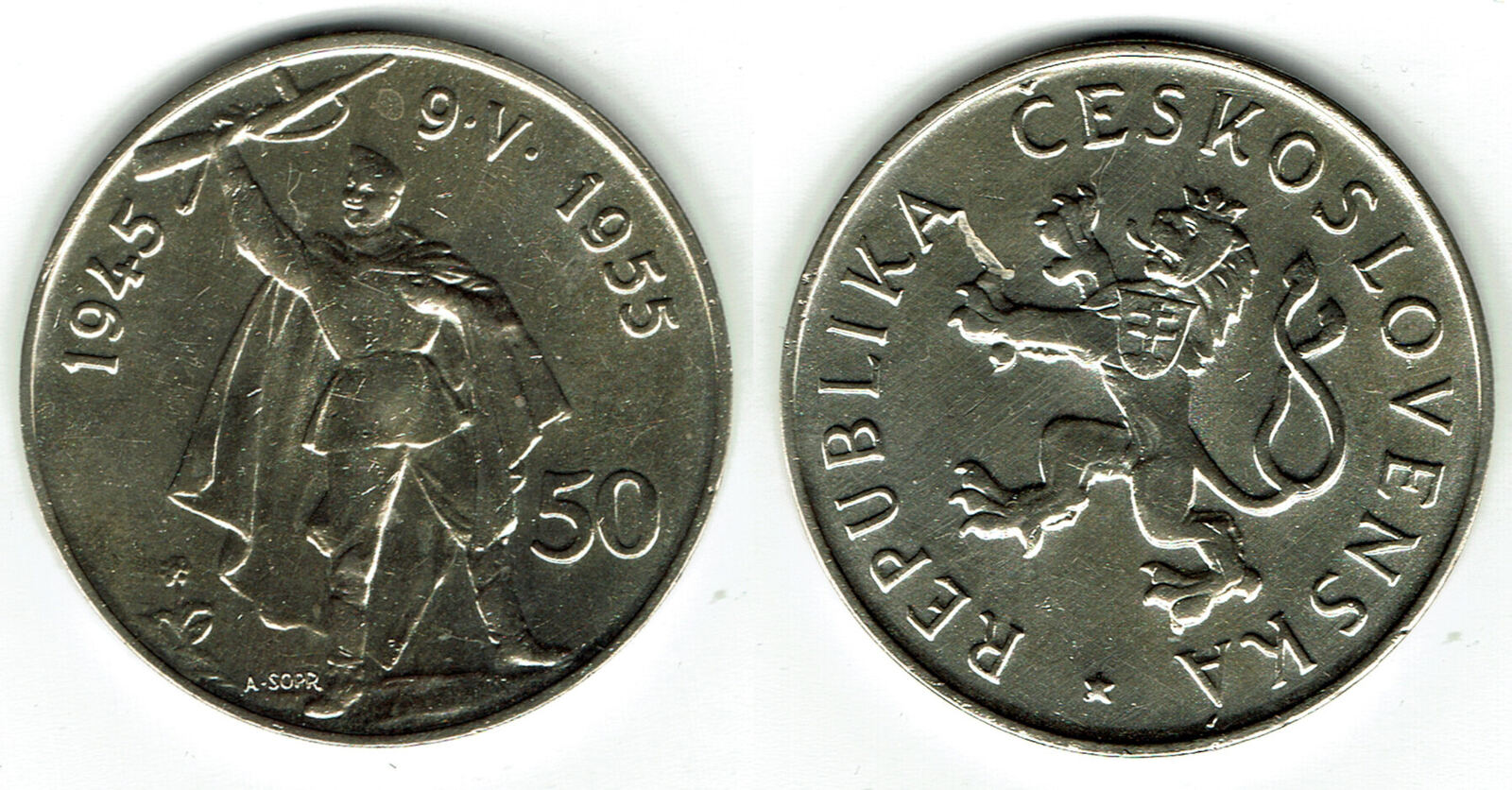 Tschechoslowakei 50 Kronen 1955 czechoslovakia, 50 korun "10th anniversary - liberation from ...