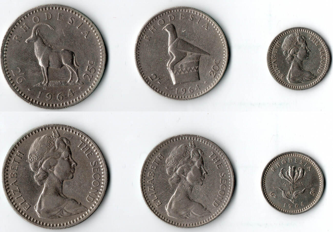 Rhodesien 5 + 20 + 25 Cents (3 Münzen) Rhodesia, coin set 5, 20 + 25 ...