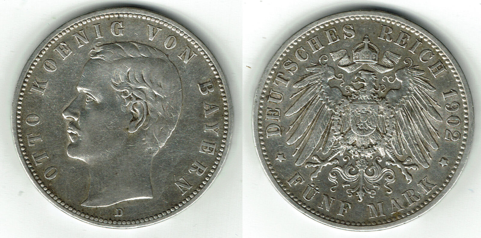 Kaiserreich - Bayern Deutsches Kaiserreich, Bayern, König Otto, 5 Mark ...