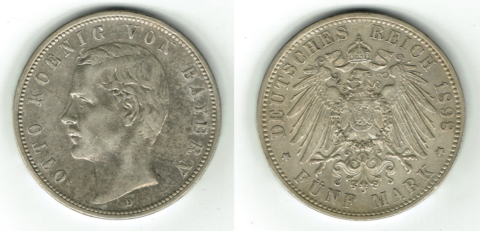 Kaiserreich - Bayern Deutsches Kaiserreich, Bayern, König Otto, 5 Mark 1898 D, Silber! VF | MA-Shops