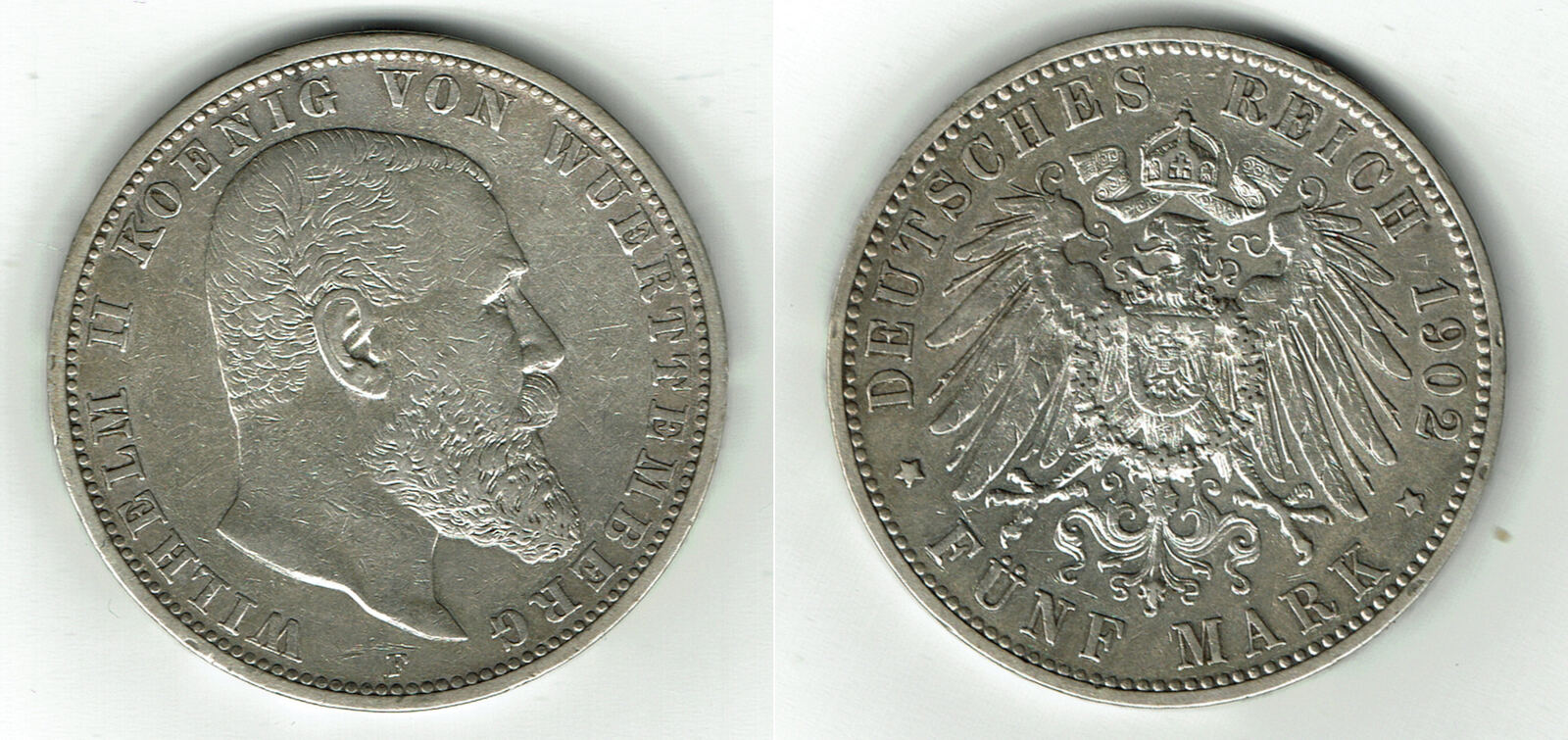 5 Mark Kaiserreich, Württemberg 1902 F, Wilhelm II., Erhaltung siehe Scan! VF | MA-Shops
