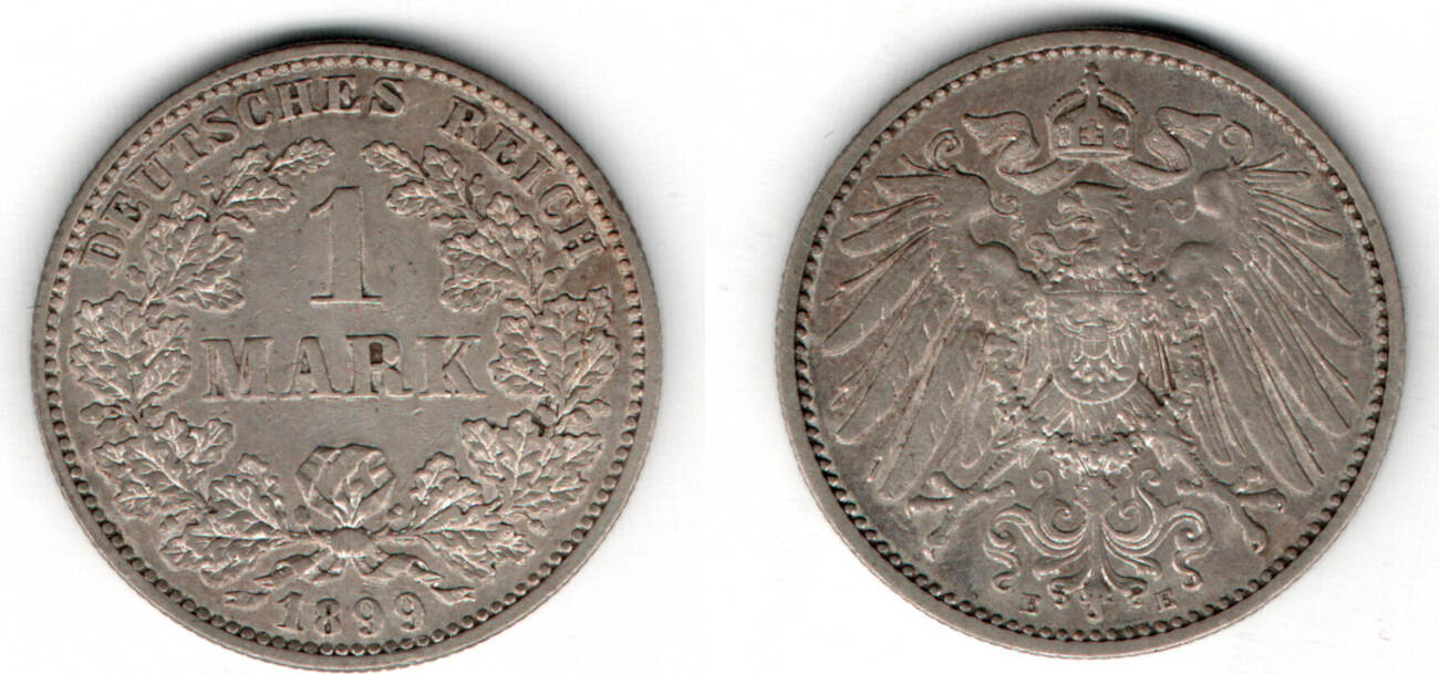 Kaiserreich, Kursmünze 1 Mark 1899 E, 900er Silber! VF | MA-Shops