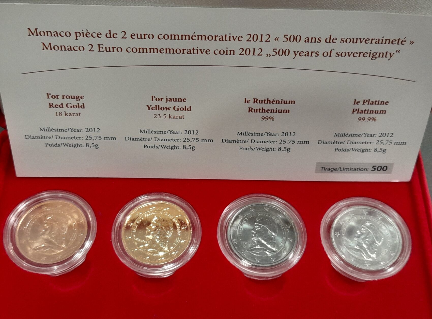 4 x 2 Euro monaco, 2 € commemorative coin, Lucien, 2012 4 coins set ...
