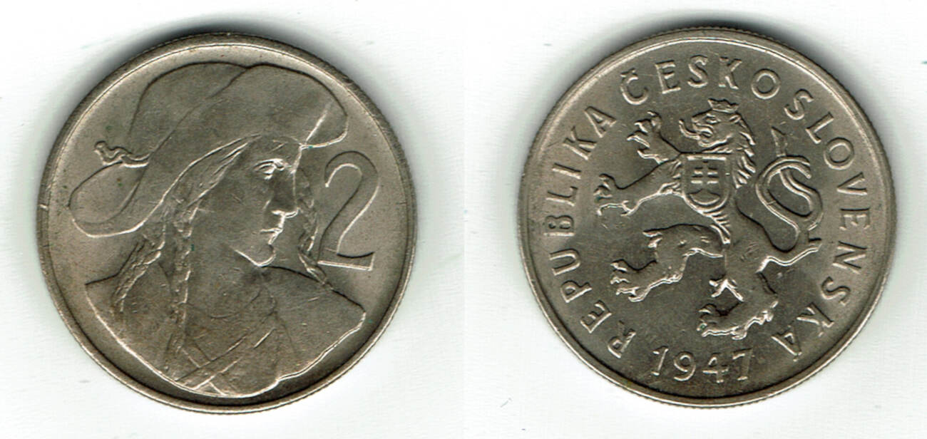 Tschechoslowakei 2 Kronen 1947 czechoslovakia, 2 Korun, like scan, Rare! EF | MA-Shops