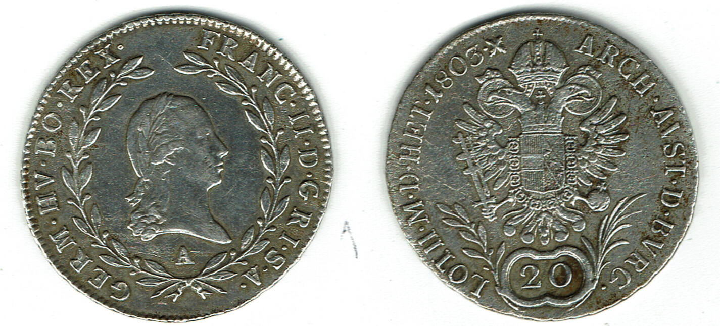 Haus Habsburg - Österreich austria/hungary, silver coin, 20 Kreuzer 1803 A, like scan VF | MA-Shops