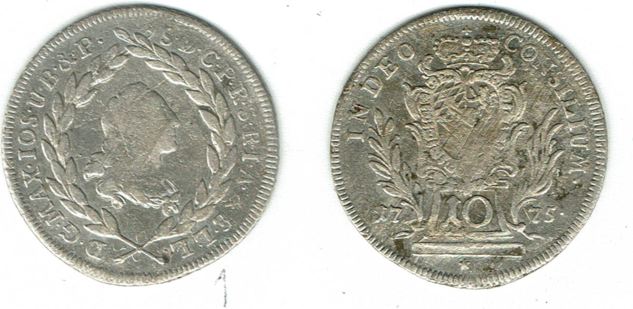 Bayern 1775 bavaria silver coin, 10 kreuzer, like scan VF-, Henkelspur ...