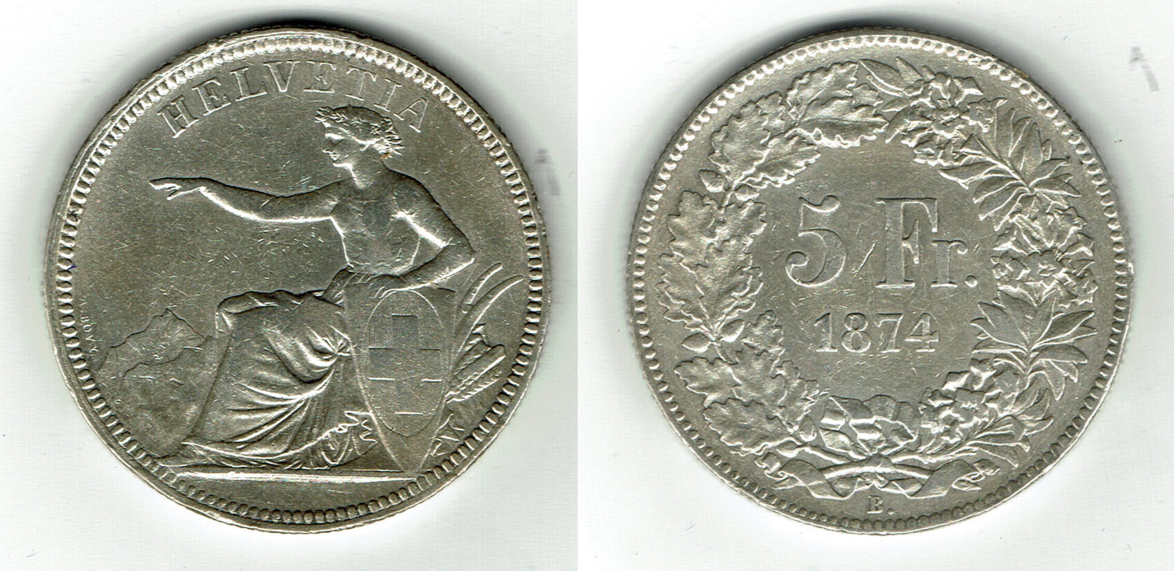 Schweiz switzerland - suisse, 5 francs (5 Franken) 1874 B ., like scan VF+ | MA-Shops