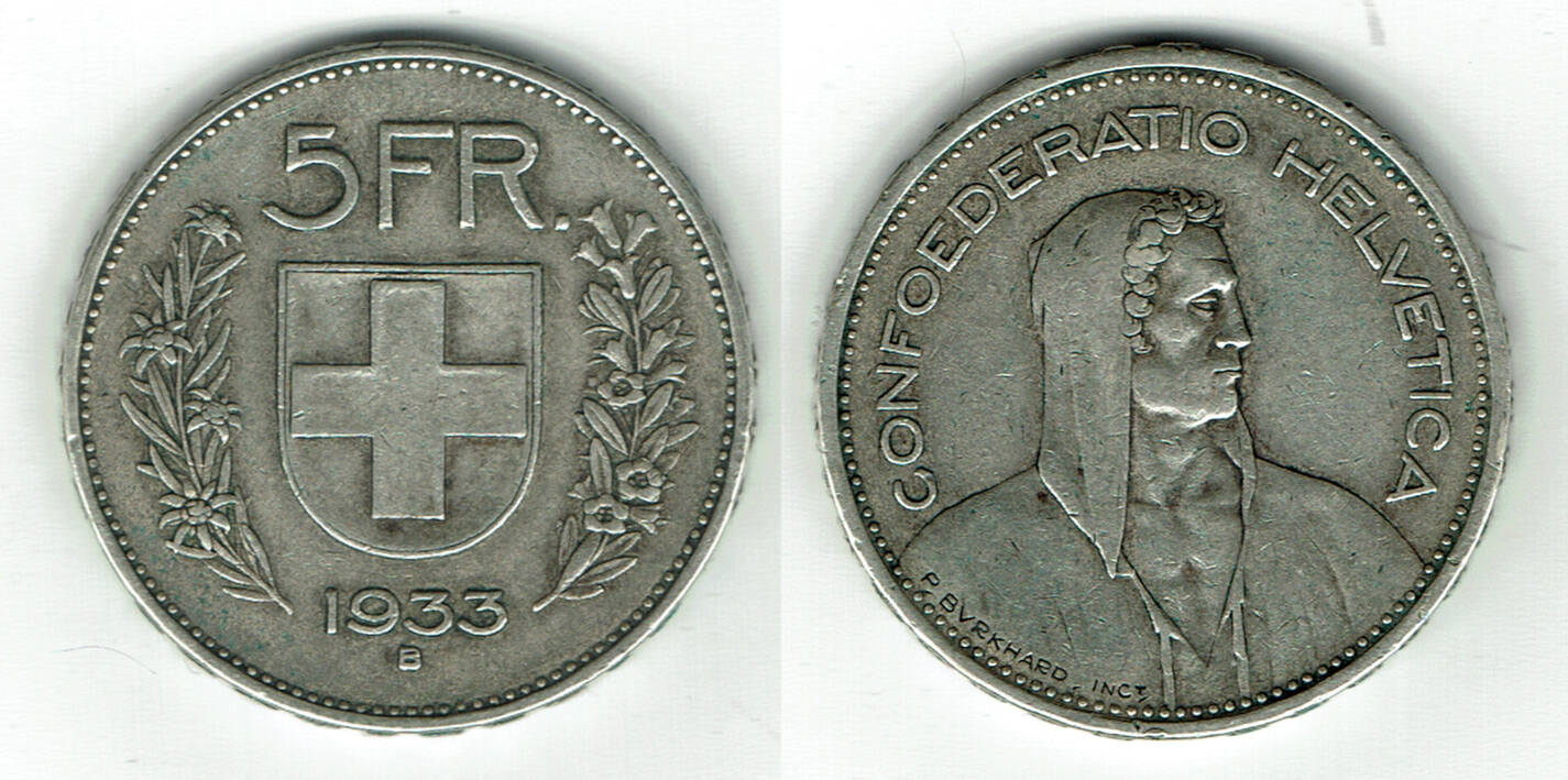 Schweiz Switzerland, silver coin, 5 Franken 1933, like scan VF | MA-Shops