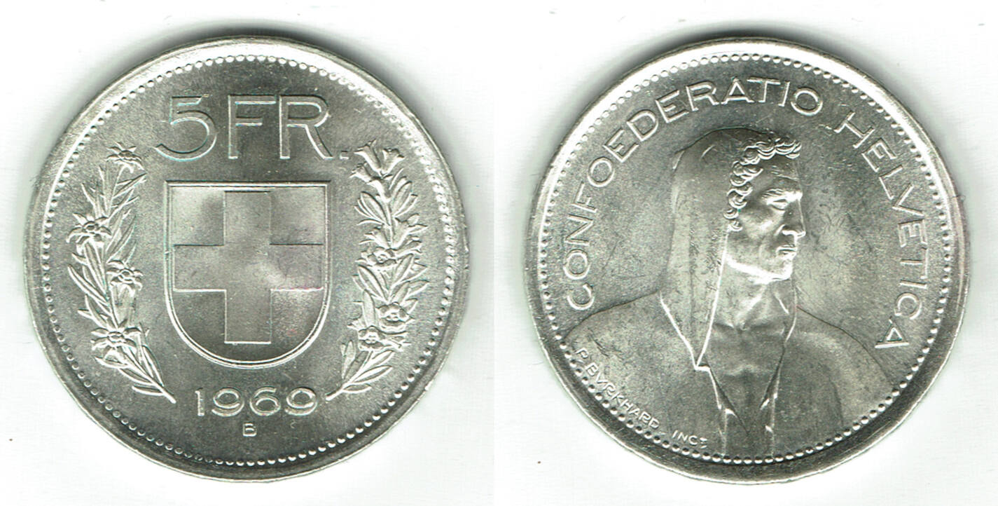 Schweiz Switzerland, silver coin, 5 Franken 1969, like scan UNC- | MA-Shops