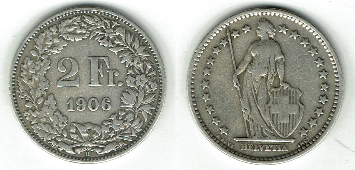 Schweiz Switzerland, silver coin, 2 Franken 1906, like scan VF | MA-Shops