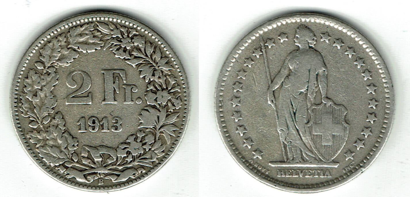 Schweiz Switzerland, silver coin, 2 Franken 1913, like scan VF | MA-Shops