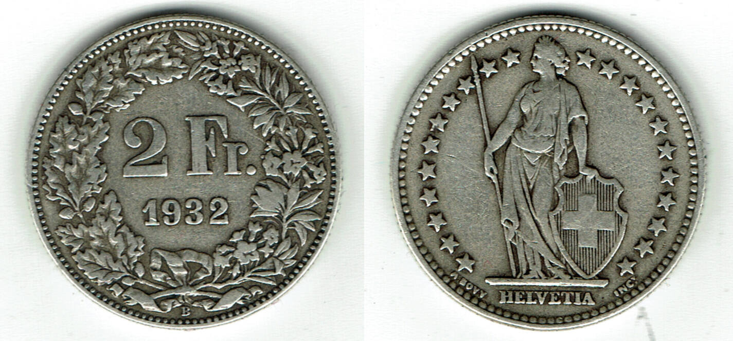 Schweiz Switzerland, silver coin, 2 Franken 1932, like scan VF | MA-Shops