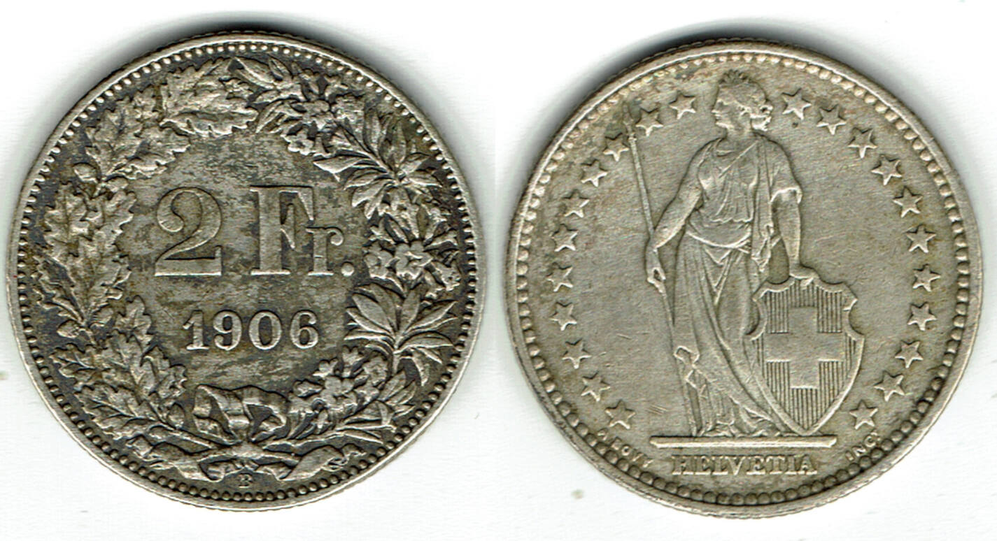 Schweiz Switzerland, silver coin, 2 Franken 1906, like scan VF+ | MA-Shops
