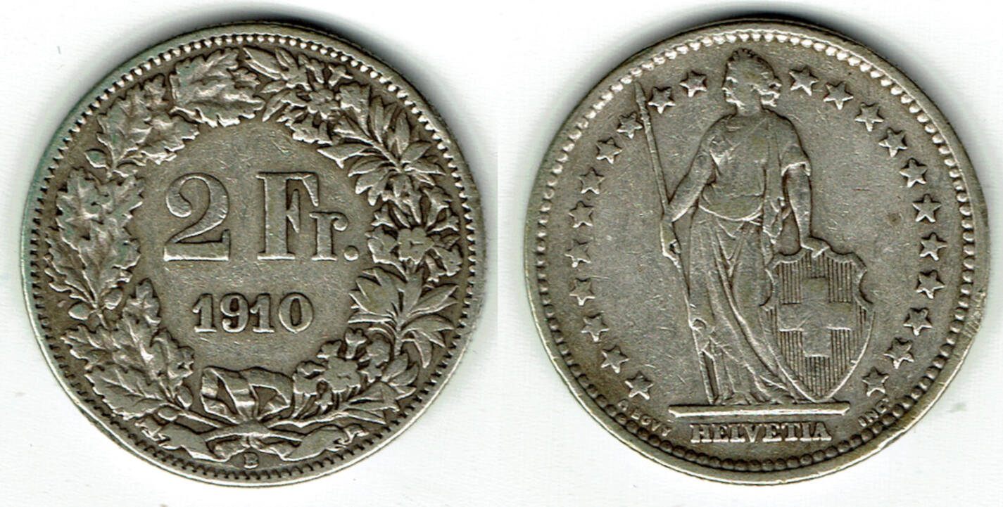 Schweiz Switzerland, silver coin, 2 Franken 1910, like scan VF | MA-Shops