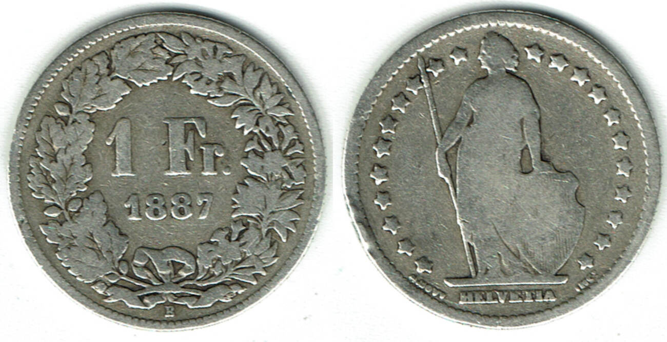 Schweiz 1887 Switzerland, silver coin, 1 Franken, like scan F | MA-Shops