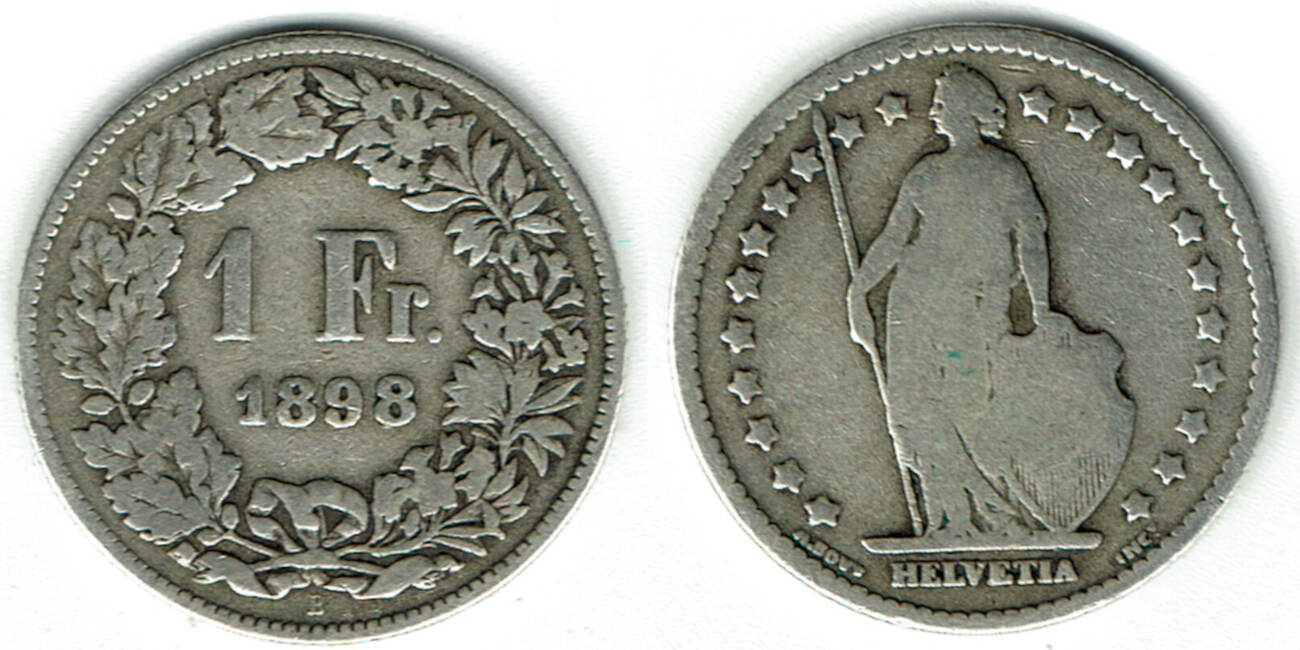 Schweiz 1898 Switzerland, silver coin, 1 Franken, like scan F | MA-Shops