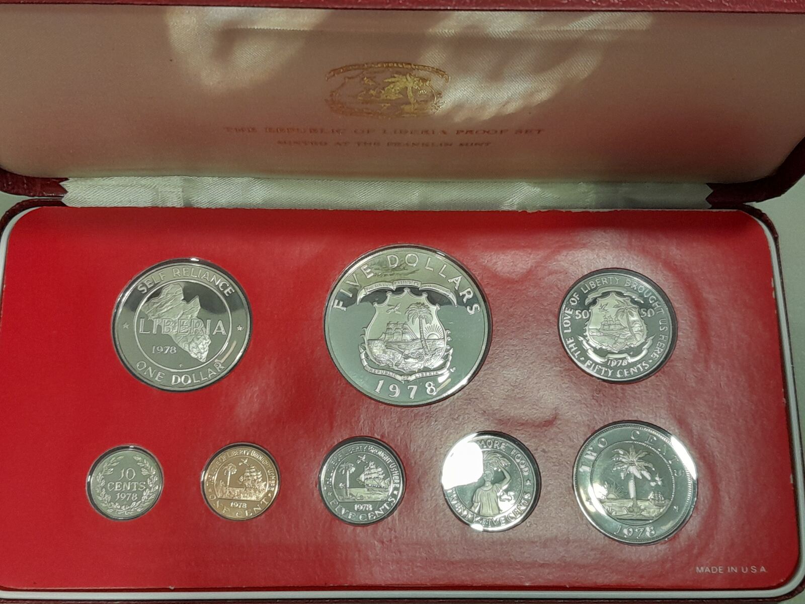 6,91 Dollars 1978 liberia, official proof set, 1 cent - 5 dollars, 7 ...