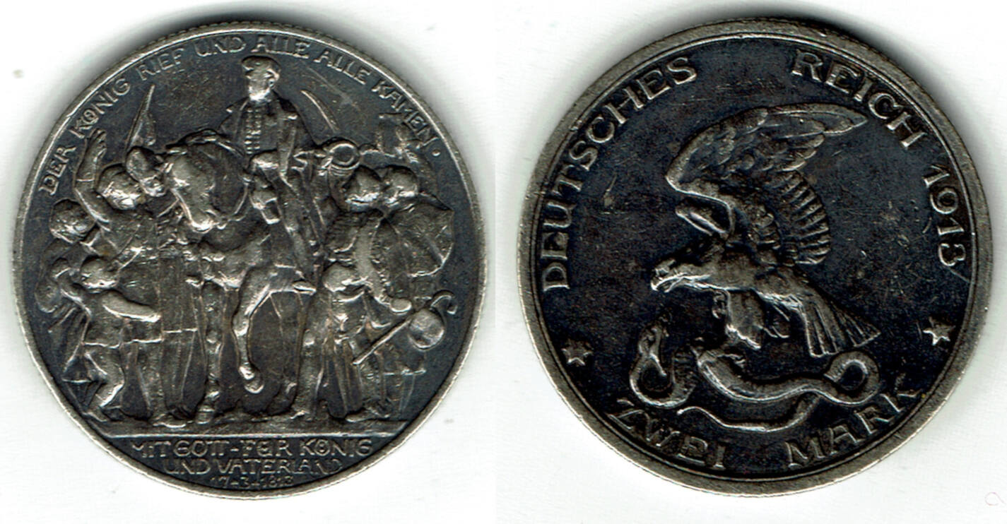 Kaiserreich, Preußen 2 Mark 1913 V, Wilhelm II., Erhaltung siehe Scan! VF | MA-Shops