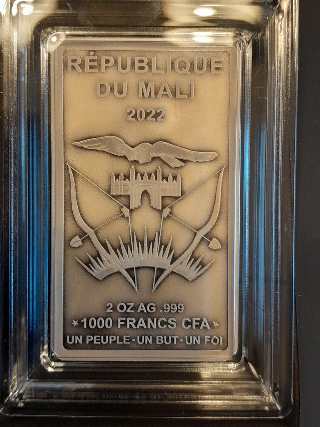 1000 Francs 2022 mali, silver coin, 2 ounces with 1 ct Onyx + gold ...