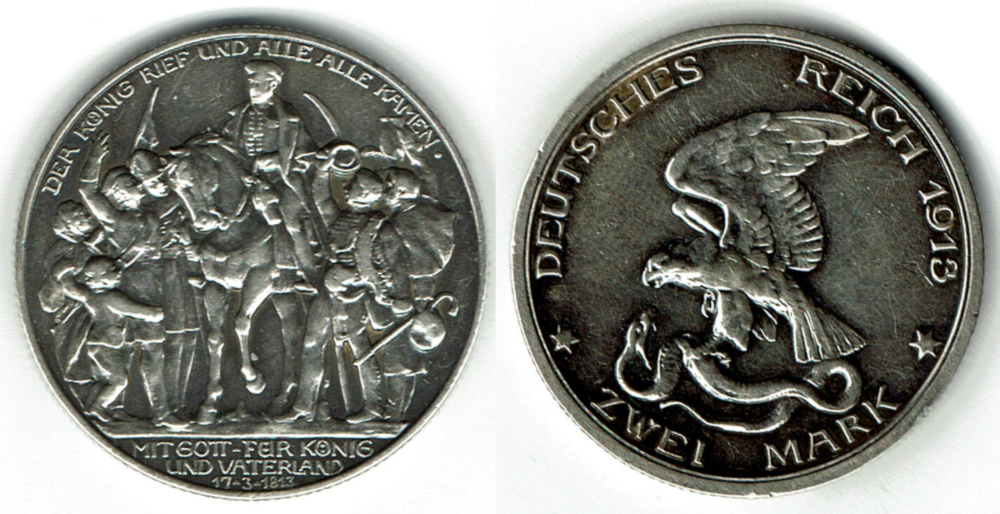 Kaiserreich, Preußen 2 Mark 1913 V, Wilhelm II., Erhaltung siehe Scan! VF | MA-Shops