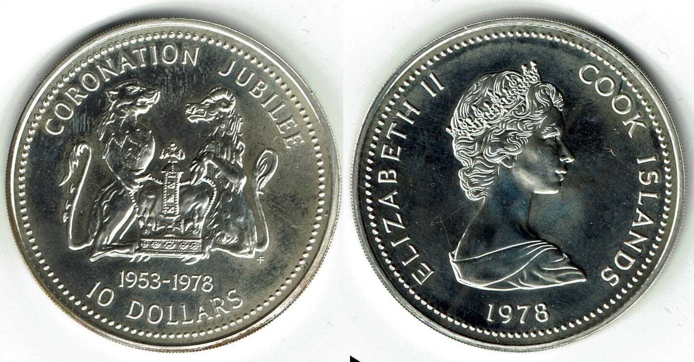 10 Dollars 1978 cook islands, silver coin, "silver jubilee queen ...