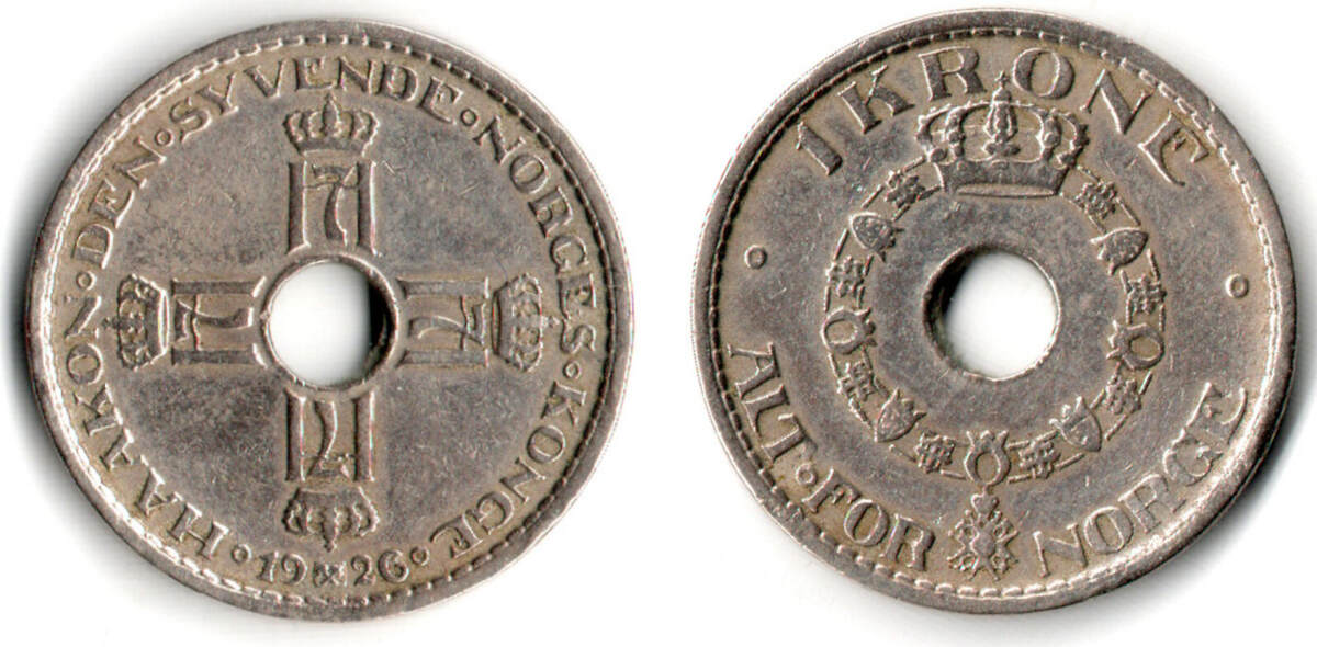 Norwegen 1926 norway, 1 Krone, Haakon VII., like scan VF | MA-Shops