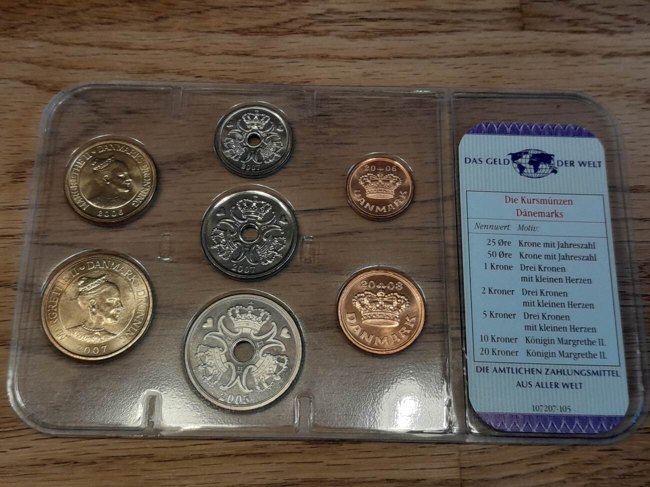 Dänemark 38,75 Kroner 2005 - 2008 Denmark, coin set, 25 Öre - 20 Kroner ...
