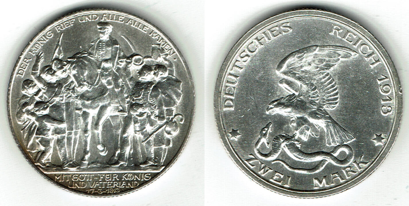 Kaiserreich, Preußen 2 Mark 1913, Wilhelm II., Erhaltung siehe Scan! aEF | MA-Shops